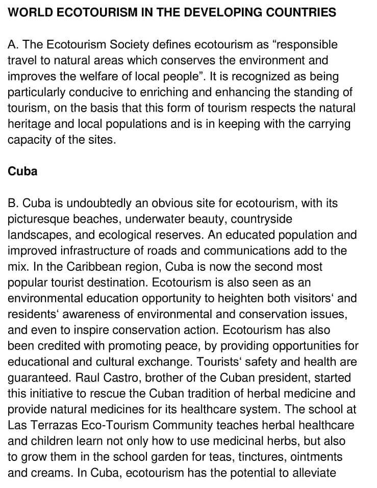 Eco Tourism Reading Questions And Answers