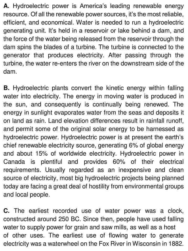 Hydroelectric Power IELTS Reading Answers | IELTSMaterial.com