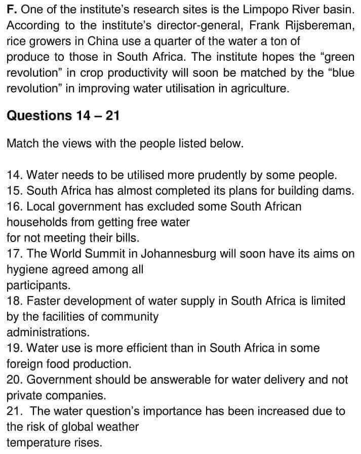 Problems With Water IELTS Reading Answers | IELTSMaterial.com