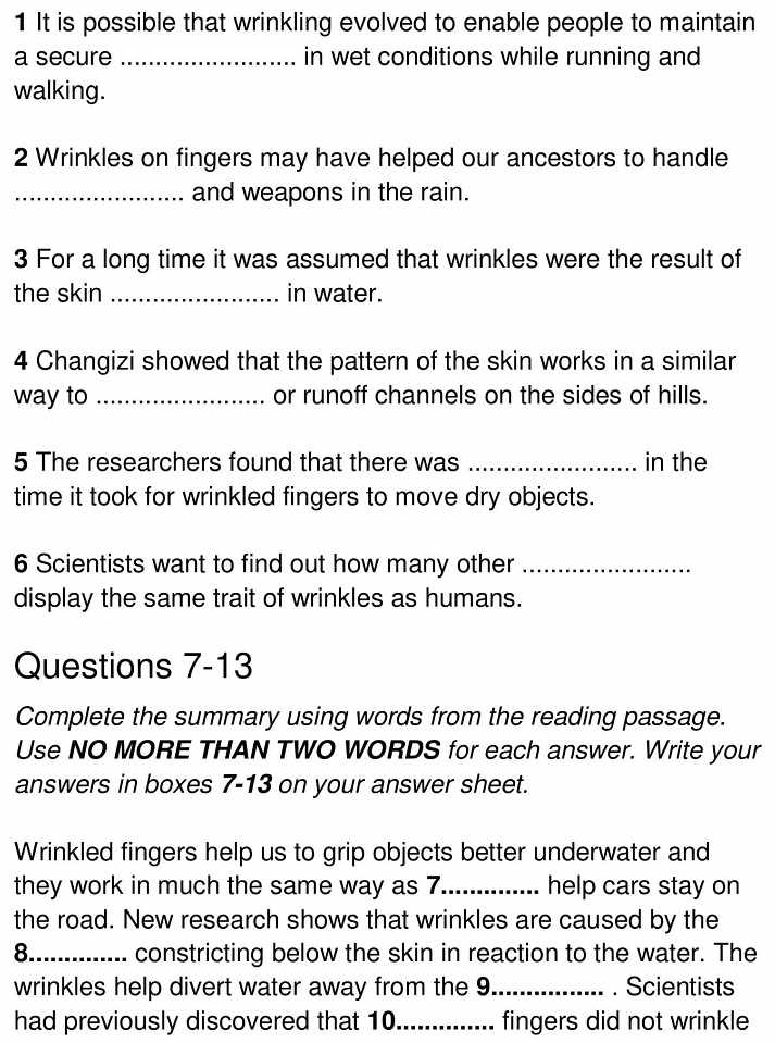 Why Does Skin Wrinkle In Water IELTS Reading Answers IELTSMaterial